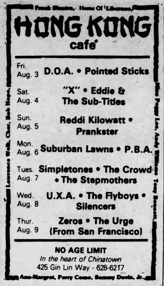 SURBURBAN LAWNS... A Chronological History Of Live Performances