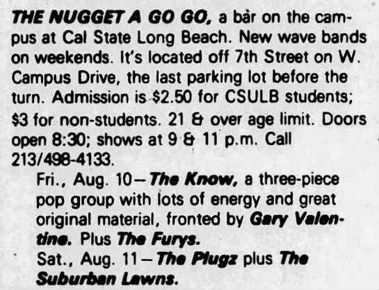 SURBURBAN LAWNS... A Chronological History Of Live Performances